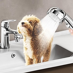 HOWUWEY Sink Hose Attachment for Faucet with 5 Adapters, Tub Faucet Sprayer Attachment, 3 Spray Modes Shower Head with ON/OFF Button, Filtered Shower Sprayer Attachment for Tub Faucet (Chrome)