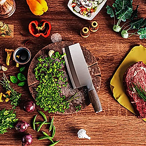 LOUISAX Vegetable Meat Cleaver Knife 7.5” Pro Chinese Chef Cleaver Butcher Knife with Forged High Carbon Steel Full Tang Ergonomic Pakkawood Handle