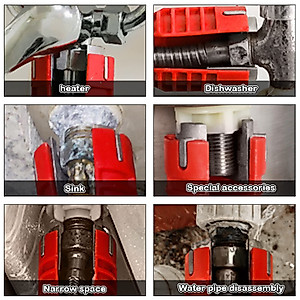 8-in-1 Faucet and Sink Installer Sink Tools Multifunctional Wrench Plumbing Tool Plumber Sink Wrench Installation Pipe Extractor for Plumbing Toilet Bowl Bathroom Kitchen (Red)