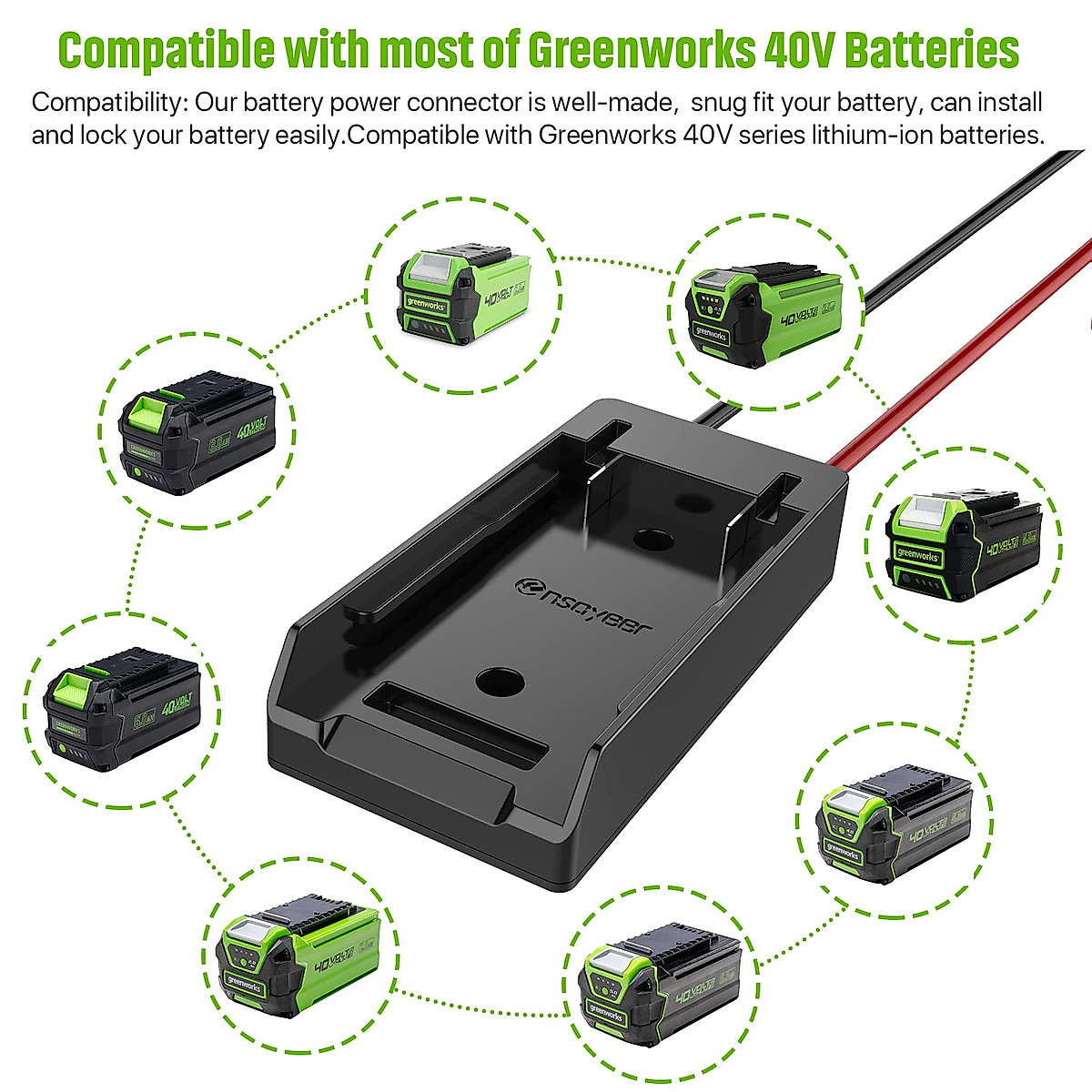 Power Wheel Adapter with Fuse & Switch, Secure Battery Adapter for Greenworks 40V Lithium Battery, with 12 Gauge Wire, Good Power Convertor for DIY Ride On Truck, Robotics, RC Toys and Work Lights