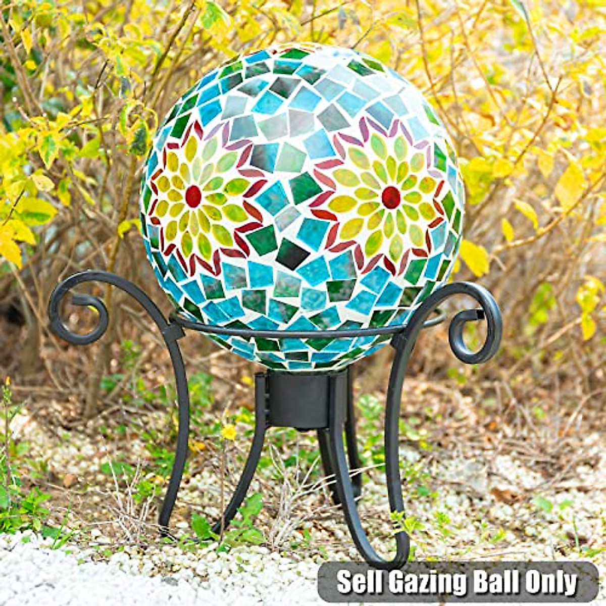 VCUTEKA Gazing Ball, Glass Mosaic Gazing Balls Sphere for Garden Lawn Outdoor Ornament Yard Decorative, 10-Inch, Flowers