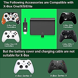 Rechargeable Battery Pack for Xbox One Controller,2x1200mAh Lithium Xbox Batteries+2x8.2Ft Micro USB Charging Cable+2pcs Handle Battery Cover Black for Xbox One/Xbox One S|X/Xbox One Elite Controllers
