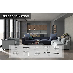 LLappuil Modern Modular Sectional Sofa Set, Low Back Minimalist Style Couch for with Ottoman and Chaise Lounge, Soft Fabric 5 Seater 138.4" L Shaped Sofa for Living Room, Dark Grey