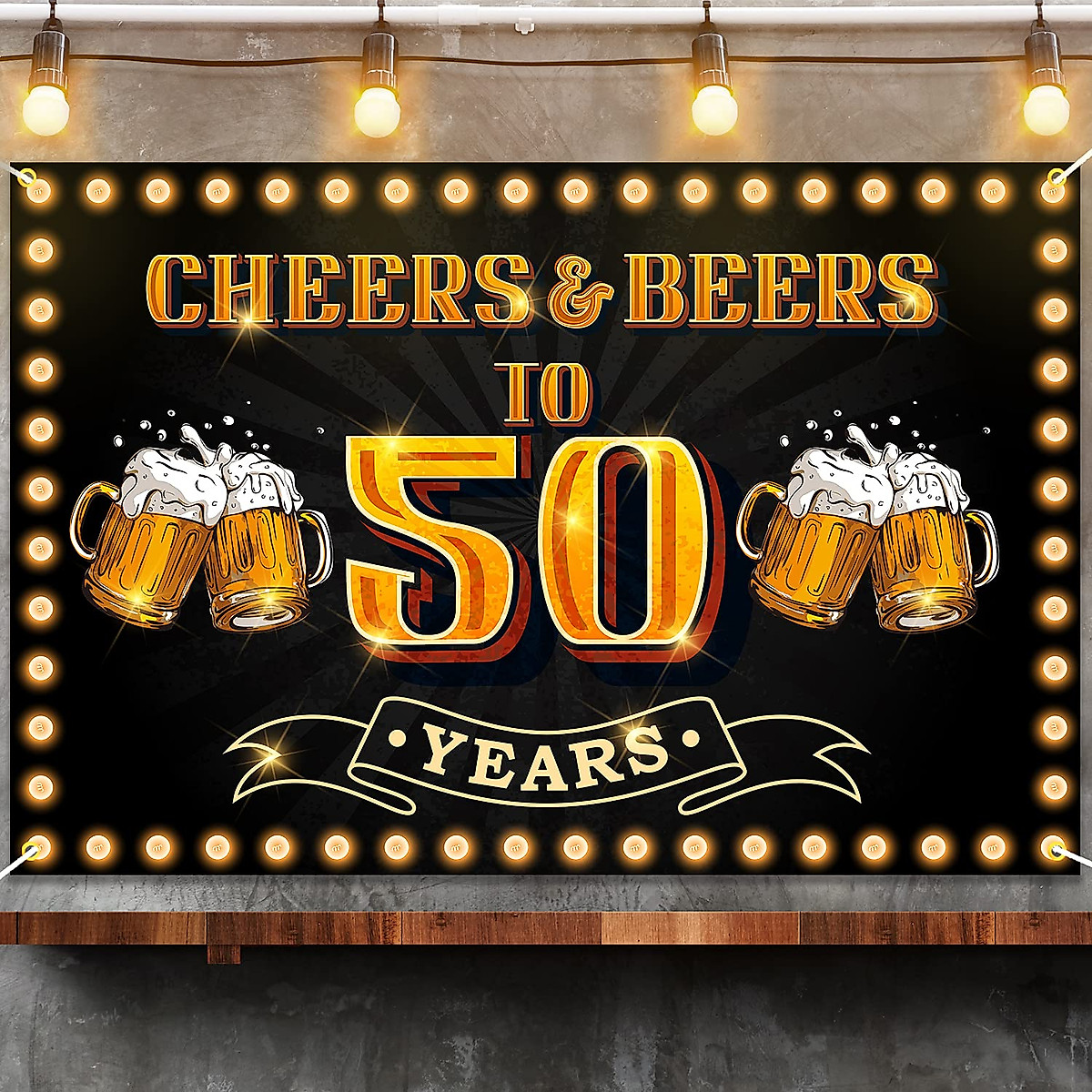 Cheers and Beers to 50 Years Banner Backdrop Happy 50th Birthday Background for Men Women Photography Bday Anniversary Party Sign Decorations Supplies Black and Gold