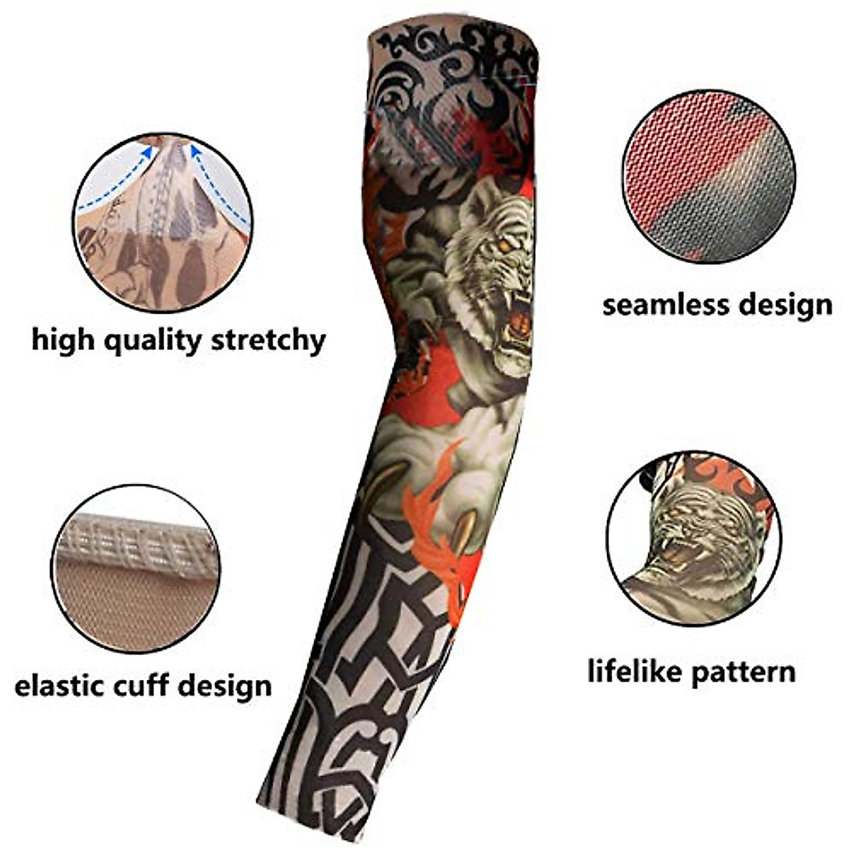 12 PCS Temporary Tattoo Sleeves for Men Women Seamless,Arts Arm Sunscreen Fake Piercings Tattoos Cover Up Sleeves,Designs Tiger, Crown Heart, Skull, Tribal,Etc Unisex Stretchable Cosplay Accessories