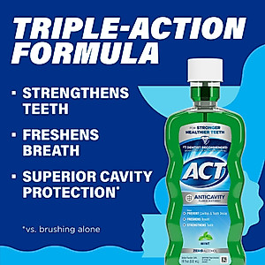 ACT Anticavity Fluoride Mouthwash, Mint, Alcohol Free, 18-Ounce Bottle (Pack of 6)