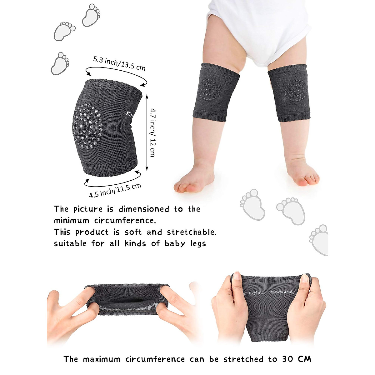 SATINIOR 6 Pairs Crawling Knee Pads Anti-Slip Baby Knee Protectors Toddlers Leg Warmers (Black, Gray, Dark Gray)