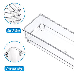 Fixwal Clear Drawer Organizers, 6-Piece 9x3x2 Inches Stackable Plastic Rectangle Trays, Dresser Storage Bins Separation Box for Bathroom, Office, Bedroom