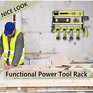 Luffioner Drill Storage Rack，Power Tool Organizer Drill Holder Wall Mount， Drill Organizer for Garage, Workshop,Drill Bit Storage Shlef, Holds 4 Drills with Screws Box Father's Day Gifts (Green)