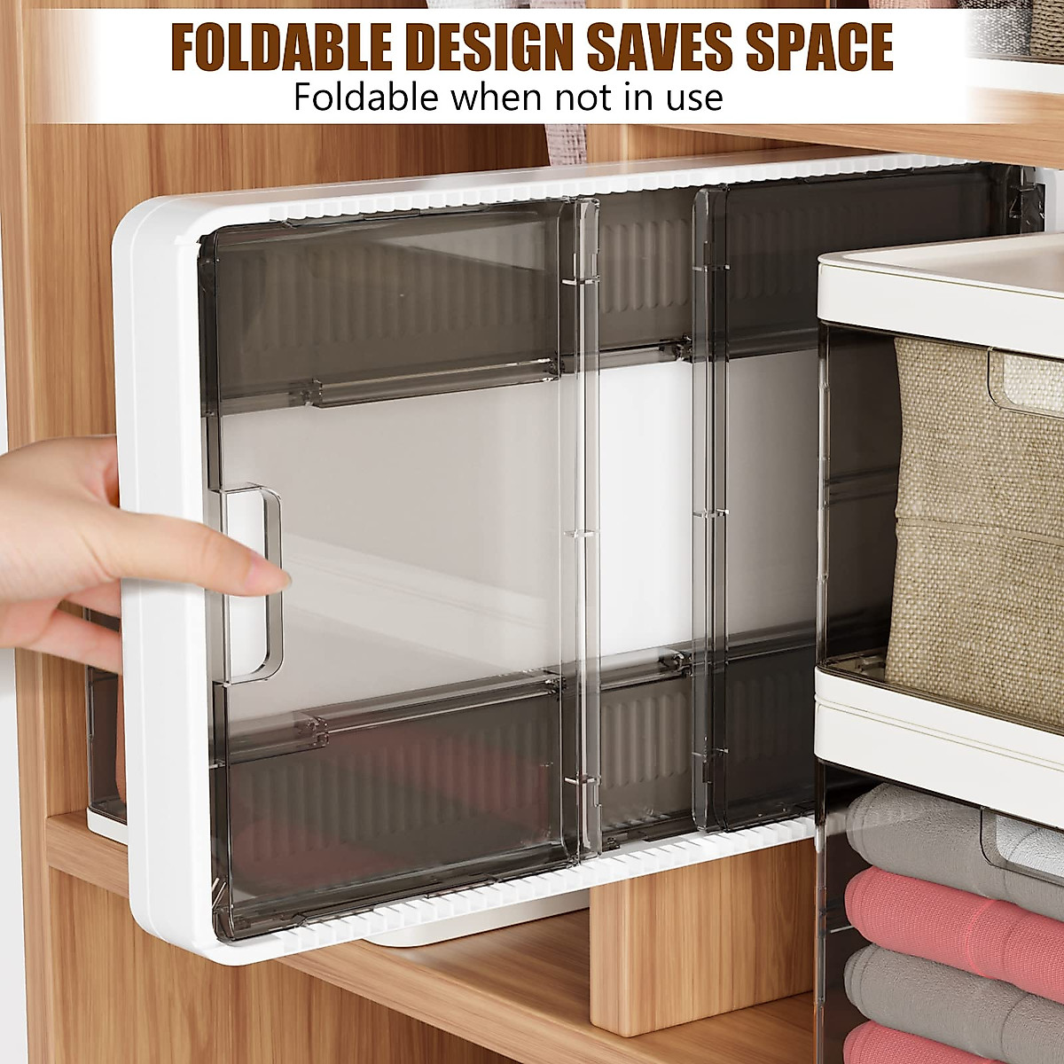 SNSLXH 24Qt, Upgrade Large Stackable Storage Bins, Foldable Closet Organizers Storage Box, Drawer Organizers for Clothes, 4 Pack with 2 Lids