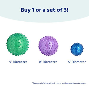 Fun and Function – Spiky Tactile Balls – Bumpy, Textured, Tactile Sensory Balls for Kids Ages 3+ – Set of 3 (5” Blue, 8” Purple & 9” Green)