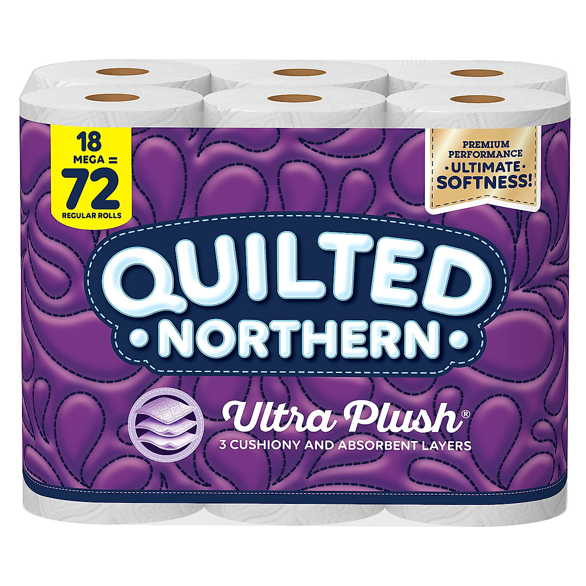 Quilted Northern Ultra Plush® Toilet Paper, 18 Mega Rolls = 72 Regular Rolls, 3-Ply Bath Tissue
