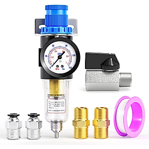TAILONZ PNEUMATIC 1/4 Inch NPT AFR2000 Air Filter Pressure Regulator Kit（0 to 145 Psi）5 Micron Brass Element Air Tool Compressor Filter with Gauge