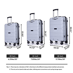 Tripcomp Luggage Sets Hardshell Travel Durable Suitcase Sets with Spinner Wheels TSA Lock, Carry-on,Luggage 3piece Set (20inch/24inch/28inch) (Silver)