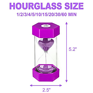 SuLiao Hourglass Sand Timer for Kids: Large Acrylic Unbreakable Sand Clock 3/5/10/20/30 Minutes, Plastic Sand Watch, Colorful Hour Glass Sandglass for Classroom Games Kitchen (Pack of 5)