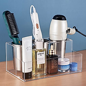 KAITELA Clear Acrylic Hair Tool Organizer, Blow Dryer Hot Tools Holder, Bathroom Vanity Countertop Storage Stand for Makeup, Curling Iron, Flat Iron, Blower