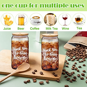 Nuanchu Appreciation Gifts 4 Pack Thanks for Being Awesome Glass Cups with Lids and Straws 16 Oz Thank You Gifts for Women Men Staff Employee Appreciation Gifts for Friends, Coworkers