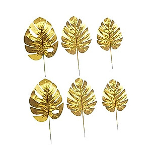 VOSAREA 36 pcs Artificial Foliage Wedding Decoration Golden Leaves Simulation Plants Faux Plants Artificial Palm Leaves Hawaiian Leaves Stems Monstera Leaves Decorations Eucalyptus vase
