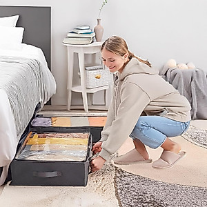 MoEnergy 90L Under Bed Storage Containers, Closet Organizers and Storage Bins, Foldable Underbed Storage Bags for Blankets, Towels, Comforter, Sweaters, Linen Sheets, Wrapping Paper (Brown, 4 Pack)