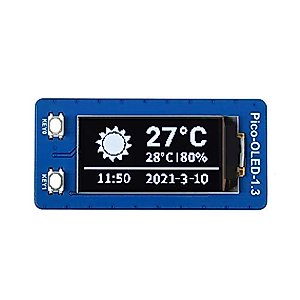 Waveshare 1.3inch OLED Display Module for Raspberry Pi Pico 64×128 Pixels with SPI/I2C Interface Embedded SH1107 Driver Comes with Raspberry Pi Pico C/C++ and MicroPython Demo