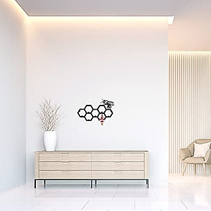 Cabilock 1pc Holder Multi- for Hook Hexagon Towels Rack Hanging Organizer Mounted Dog Wall Scarves Pattern Wooden Craft Household Metal Black Rustic Honeycomb Bedroom Key