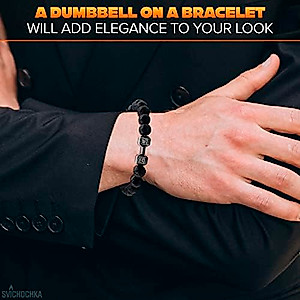 Lava Beads Dumbbell Bracelet For Men, Weight Bracelet 8mm Lava Rock Bracelet Natural Stone, Men Stretch Bracelet Bead Bracelet for Women, Alloy Dumbbell Bracelet, Beaded Jewelry Elastic Blessings Bracelet