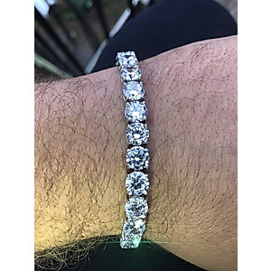 HarlemBling Real Solid 925 Sterling Silver Mens Or Womens Tennis Bracelet - 14k Yellow & Rose Gold Finish Over Solid 925 Silver - 3-6mm - 6-9" Iced Out One Row Bracelet (6, 3mm Silver)