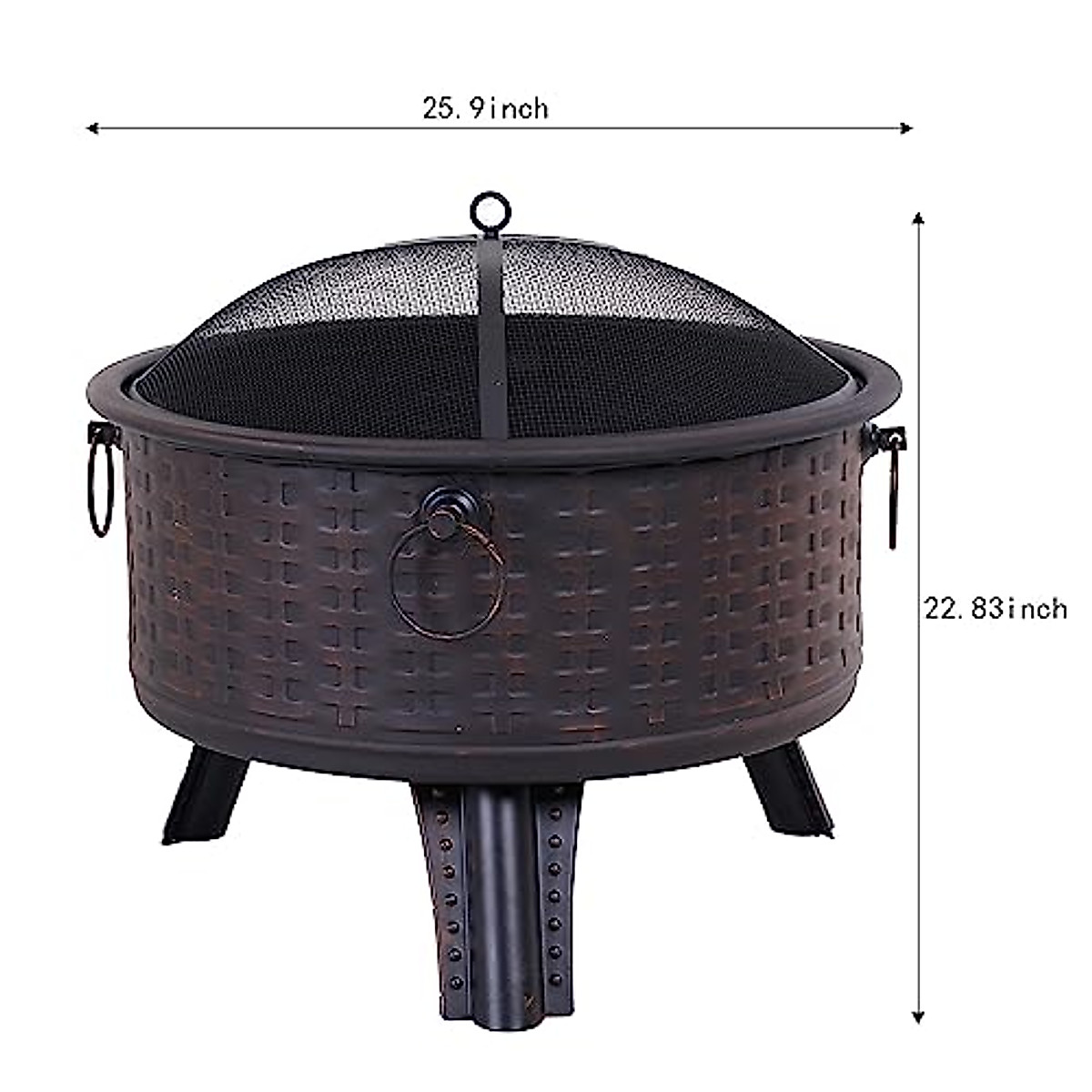 Wonder Comfort Fire Pit Set, Wood Burning FirePit with Screen, Cover and Log Poker for Outdoor and Patio, 26 inch Round Fire-Pit