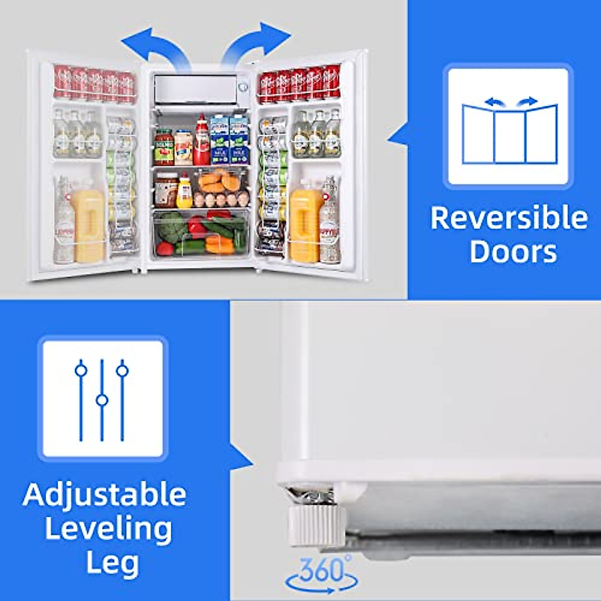 BANGSON Mini Fridge with Freezer, 3.2Cu.Ft, Reversible Door Mini Fridge, Adjustable Thermostat Control, Mini Fridge for Bedroom, Office, and Dorm, White