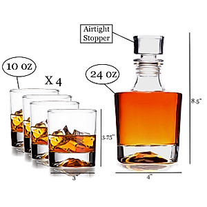 Whiskey Decanter Glasses Gift Set - 4 Whiskey Glasses - Airtight Stopper for Wine, Bourbon, Brandy, Juice, Water - Decanter Sets For Men Christmas Gifts for Dad Boyfriend Husband Him - Bezrat