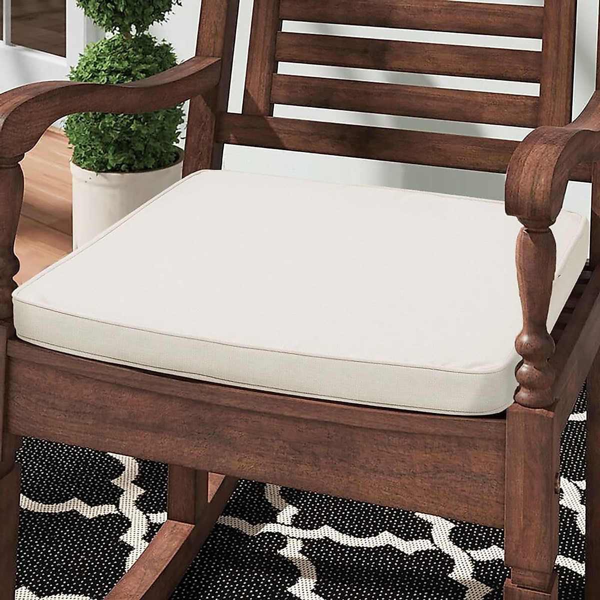 Magpie Fabrics Square Corner Seat Cushion, 18" x 18" x 2.5", 2 Pack, Indoor/Outdoor Waterproof Weather Resistant Universal Chair Pads for Patio Garden Dining - Cream Beige