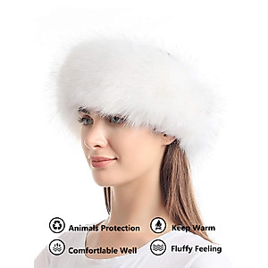 Faux Fur Headband with Elastic for Women's Winter Earwarmer Earmuff(One size,White)