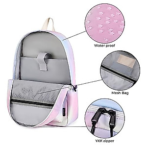 Imyth 3Pcs colorful Backpack sets for Teen Girls, Cute Bookbag School Daypacks for Elementary Middle Students (Rainbow)