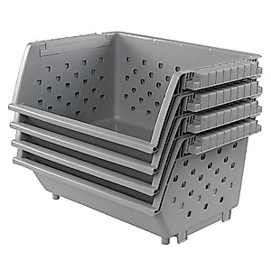 EudokkyNA 4 Pack Stackable Storage Basket, Large Stacking Baskets