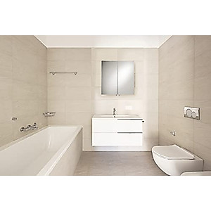 Croydex Dawley Double Door, Surface Mount Flexi-Fix Easy Hanging System Medicine Cabinet, 24 in (W) x 26 in (H), White Steel