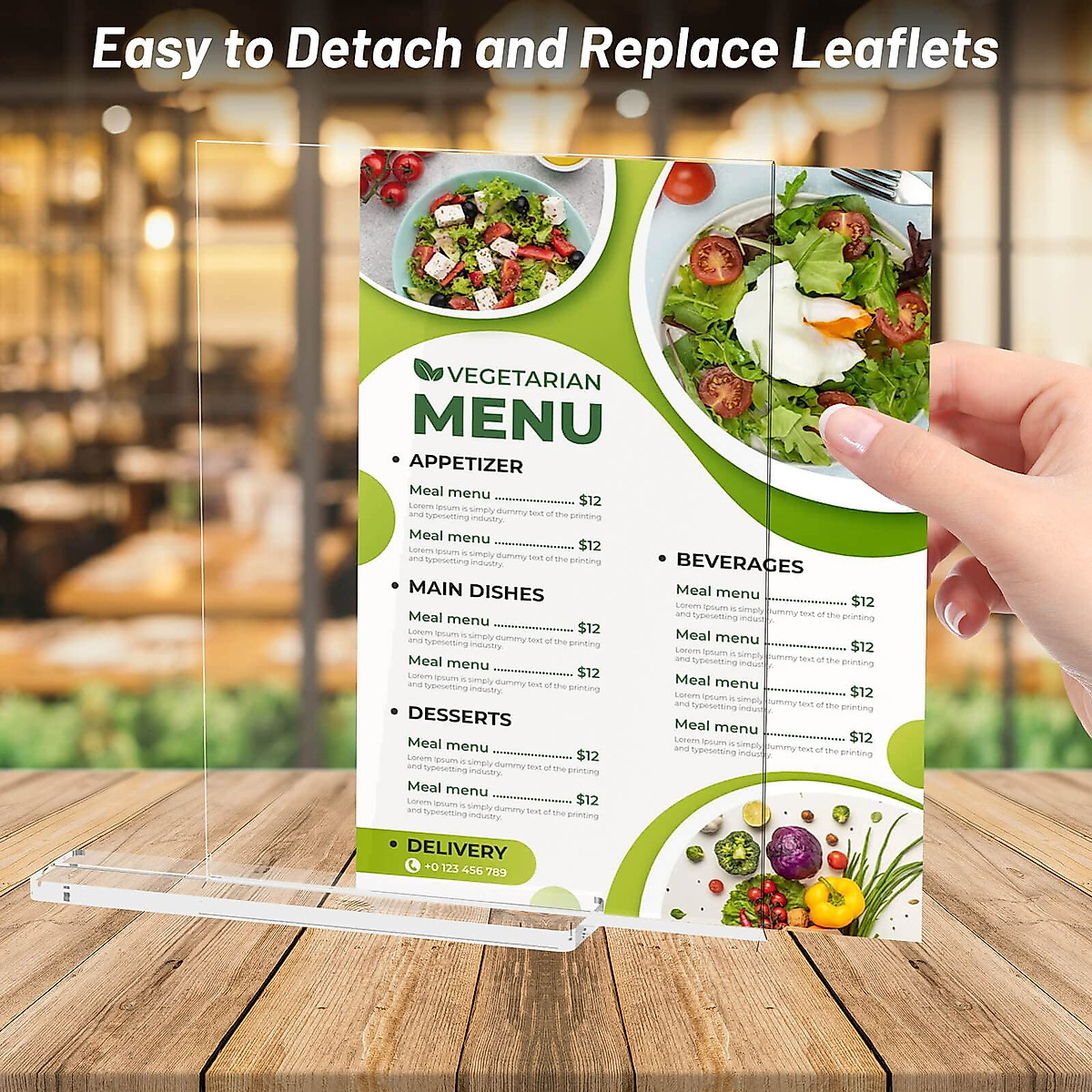 Acrylic Sign Holder 8.5 x 11 Inch Vertical T Shape Display Stand Double-Sided Desktop Clear Sign Holders Paper Holder Table Menu Holders Plastic Sign Stand for Home, Office, Restaurants, Store, 2-Pack