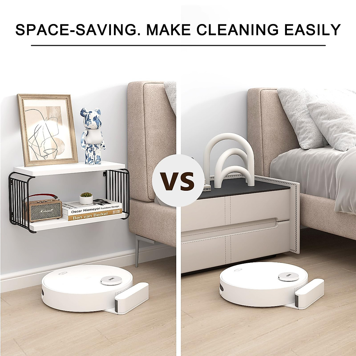 MXCSE Floating Nightstand Shelves – Modern Night Stand for Bedroom, Floating Nightstand, Durable Floating Shelf for Books, Nightstand Bedside Table, Mid Century Wall Shelves Nightstand (1, White)