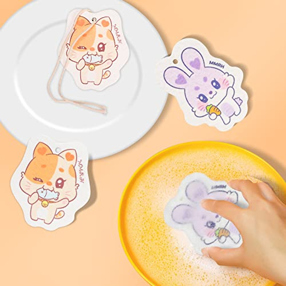 Skycase Cleaning Dish Sponge for Kitchen,[4 Pack] Reusable Compressed Wood Pulp Cleaning Sponges-Quick Drying Non Scratch Sponge for Use in Kitchens, Bathroom and More