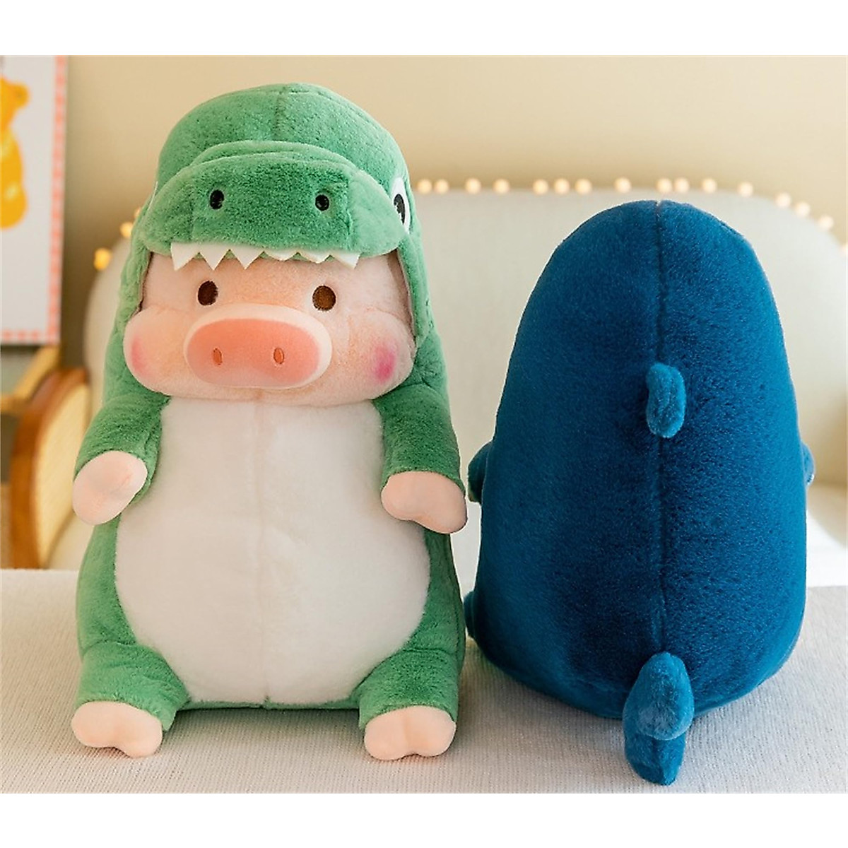LANFIRE Pig Plush Stuffed Toy Pig Dressed as Shark Dinosaur Cute Plush Pillow for Boys Girls (Green, 15.6 in)