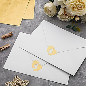 Whaline 480Pcs Gold Foil Footprint Stickers Self-Adhesive Footprint Shape Seal Stickers Gold Label Decals for Bay Shower Greeting Invitation Cards Envelope Sealing Birthday Gift Wrapping Supplies