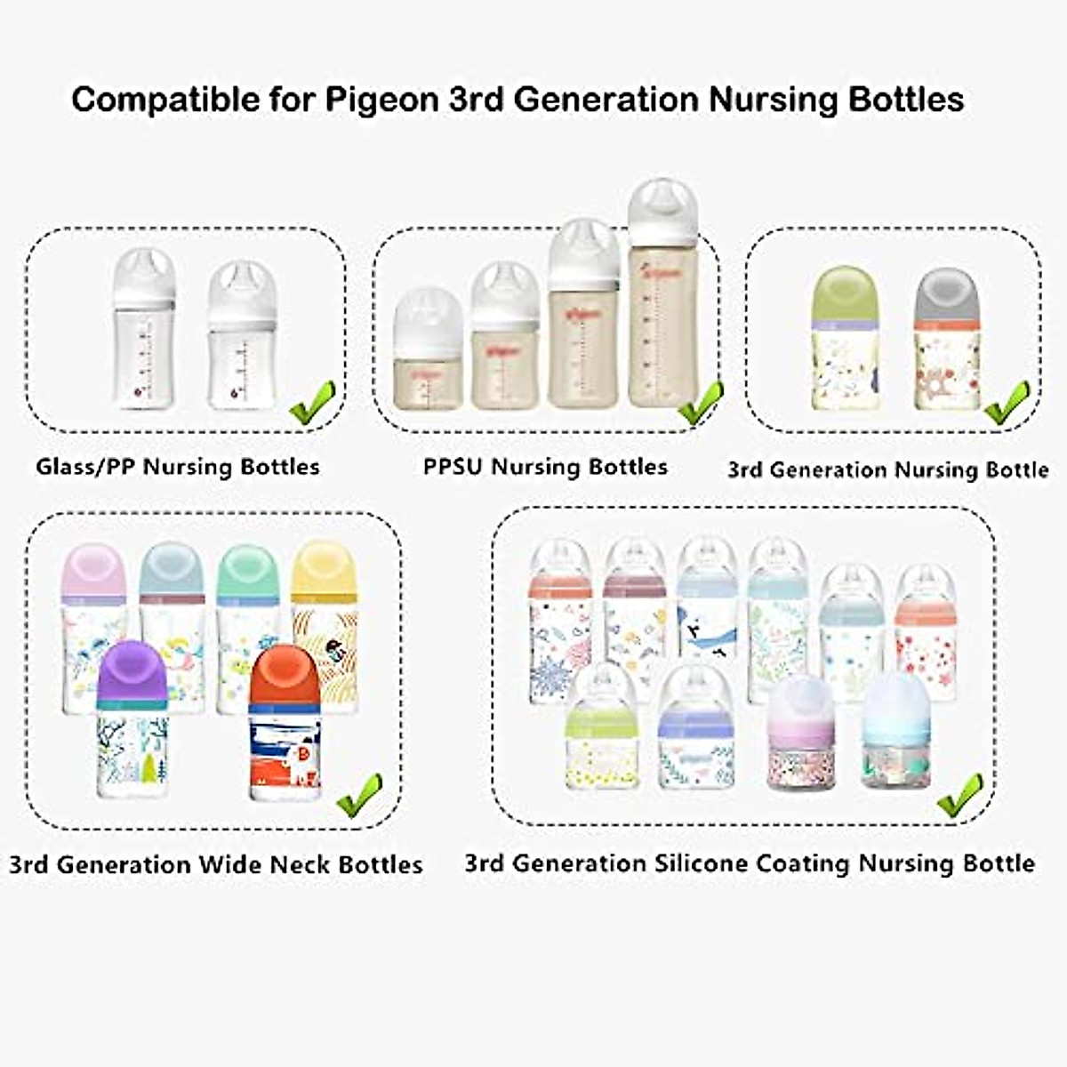 Pack of 2, Bottle Handles Grips Compatible for Pigeon 3rd Generation Silicone Coating Nursing Bottle, PPSU/PP/Glass Nursing Wide Neck Bottles (Colors May be Vary)