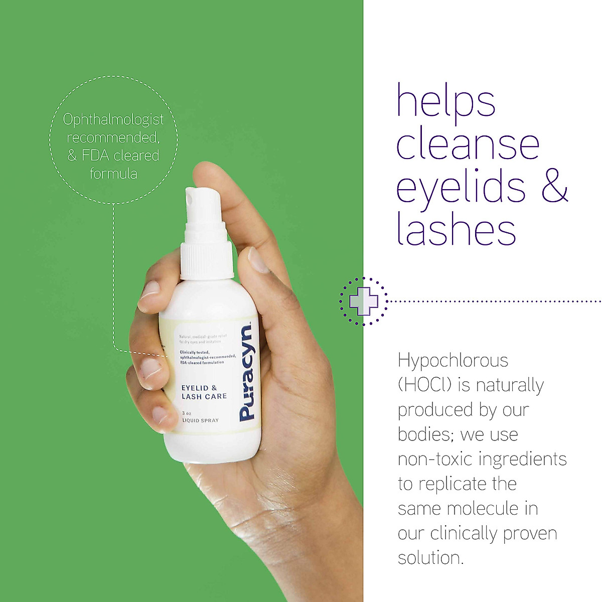 Puracyn Eyelid and Lash Care - Natural, Medical-Grade Spray for Effective Relief from Styes, Blepharitis, and Irritation, 3 oz Bottle