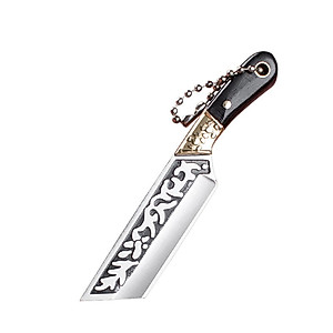 SZHOWORLD Ultra Small Fixed Blade Knife, 1.5 inch 5Cr15 Stainless Steel Blade with Brass+Colored Wood Handle, Mini Straight Knife/Box Cutter with Leather Sheath for EDC Collection Gift (Black)