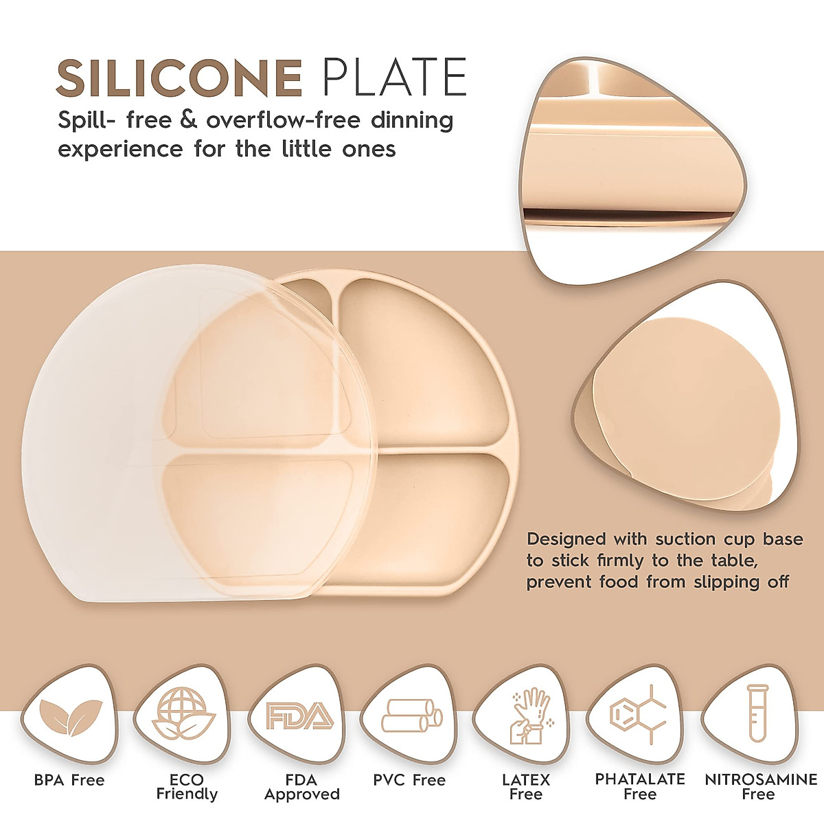 Baby Led Weaning Supplies Silicone Baby Feeding Set–11Pcs Baby Feeding Supplies with Suction Bowl and Plate, Fork, Spoon, Bib, Sippy Cup, Food-Grade Silicone Baby Utensils (Beige)