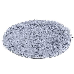 VINGVO Pet Heating Pad, Cat Plush Mat Dog Cat Electric Heated Blanket Mat, 40cm Round Heated Mat Plush Electric Cat Bed Warmer with USB Charging Interface for Small Dogs, Silver Gray