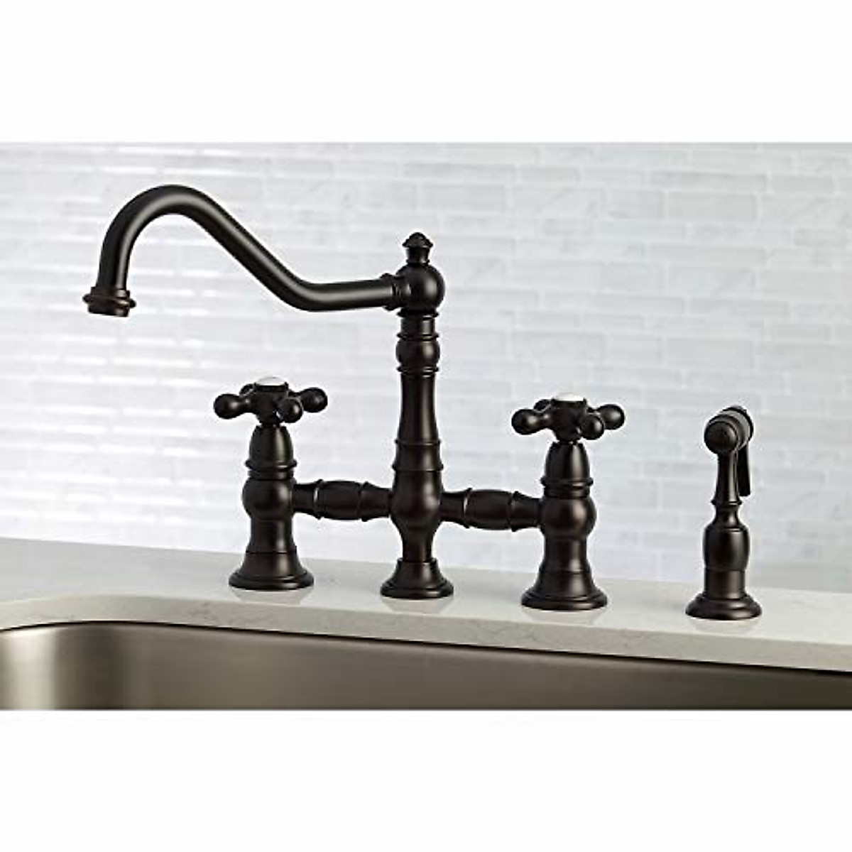Kingston Brass KS3275AXBS Restoration Bridge Kitchen Faucet, Oil Rubbed Bronze