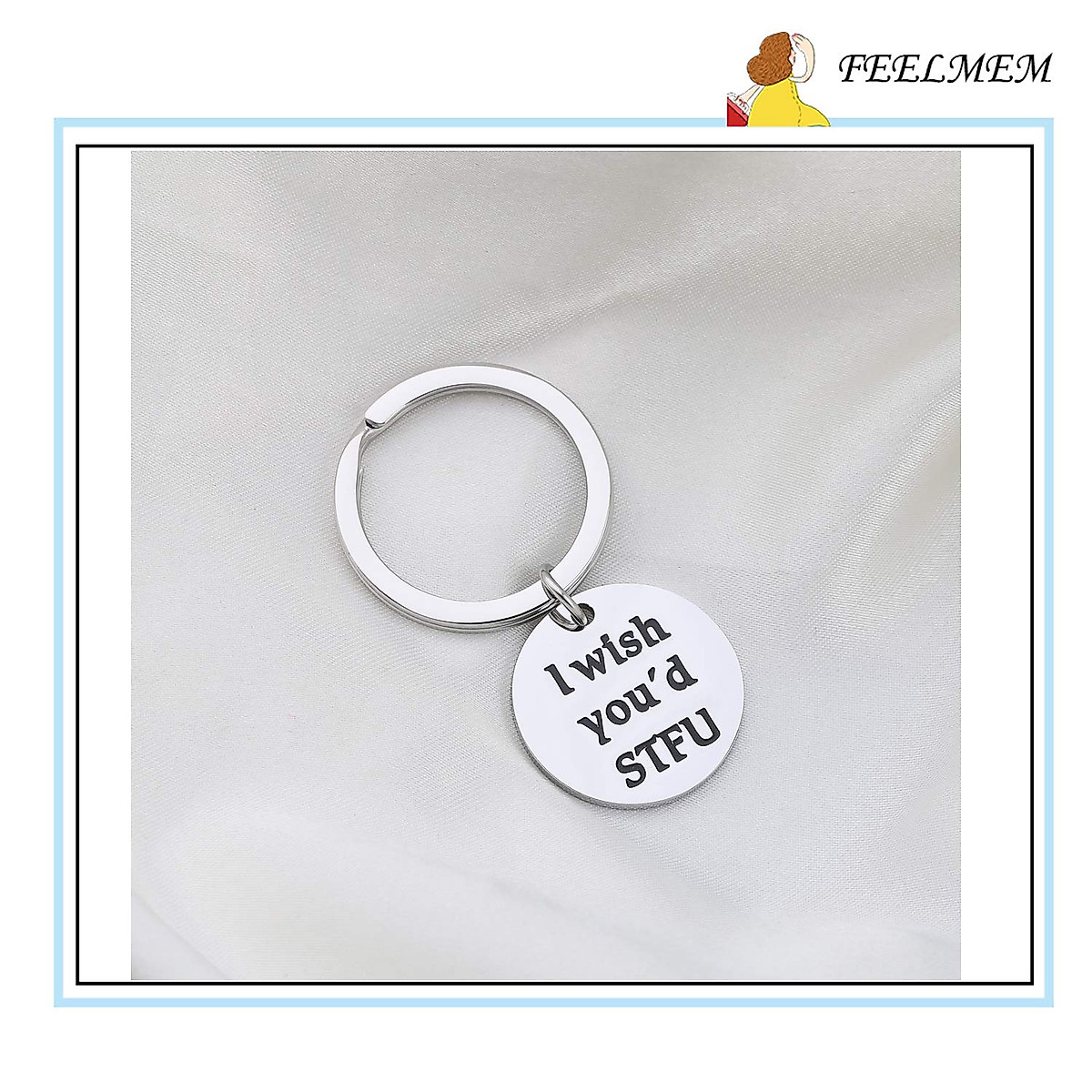 FEELMEM Friend Encouragement Gift I Wish You'd STFU Shut The Fuck Up Keychain Funny Rude Quote Sarcastic Quote Fuck Jewelry Ceramic Gift Gift for Coworker Colleague (silver)