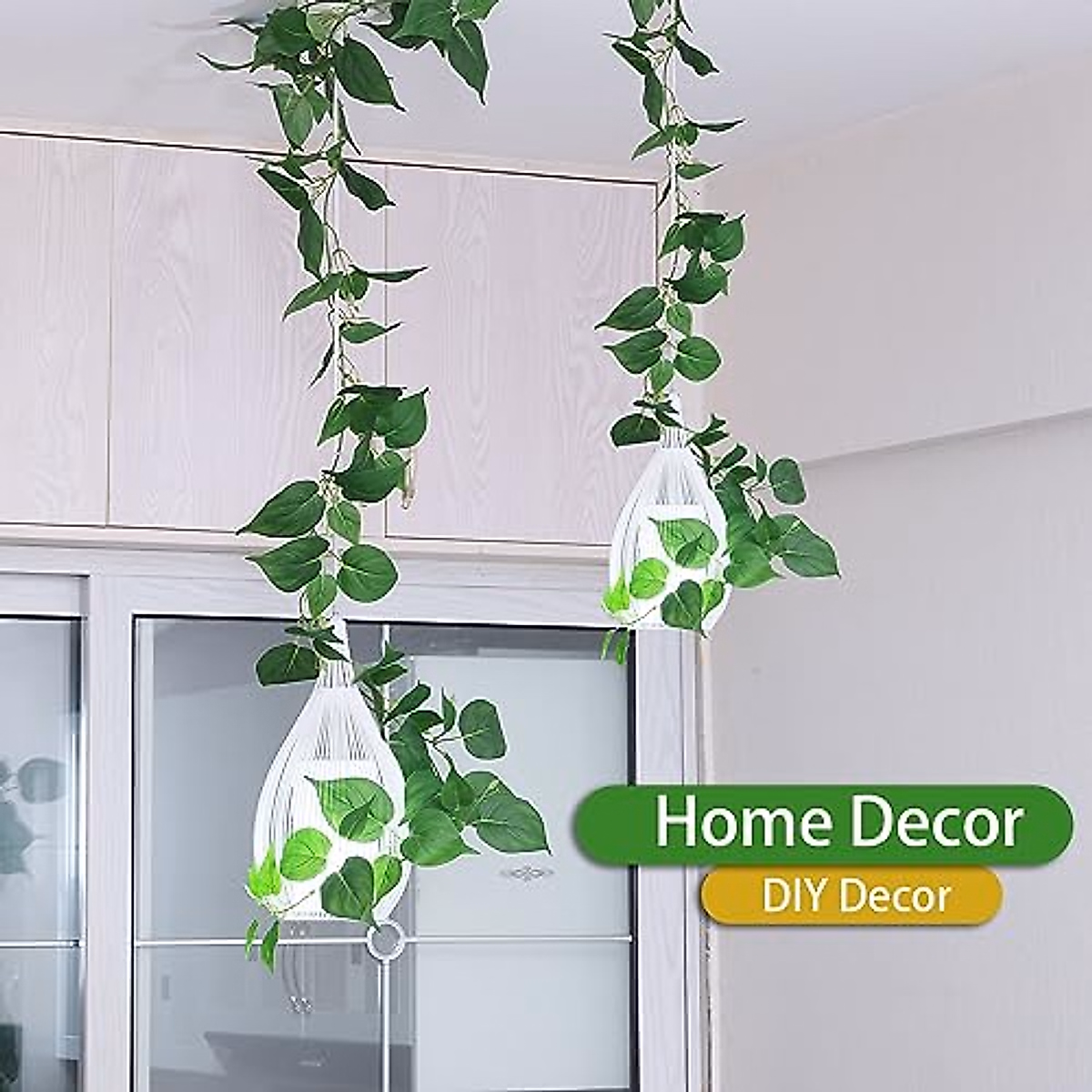 mizii 2 Strands Artificial Vines Scindapsus Garland 79" Real Touch Fake Vine with Silk Green Leaves Faux Hanging Plants Greenery Decoration for Bedroom Wall Party Wedding Room Decor