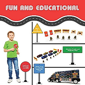 Toy Truck Transport Car Carrier Toy for Boys and Girls Age 3-10 yrs Old - Hauler Truck Includes 6 Toy Cars and Accessories - Car Truck Fits 28 Car Slots - Ideal Gift for Kids