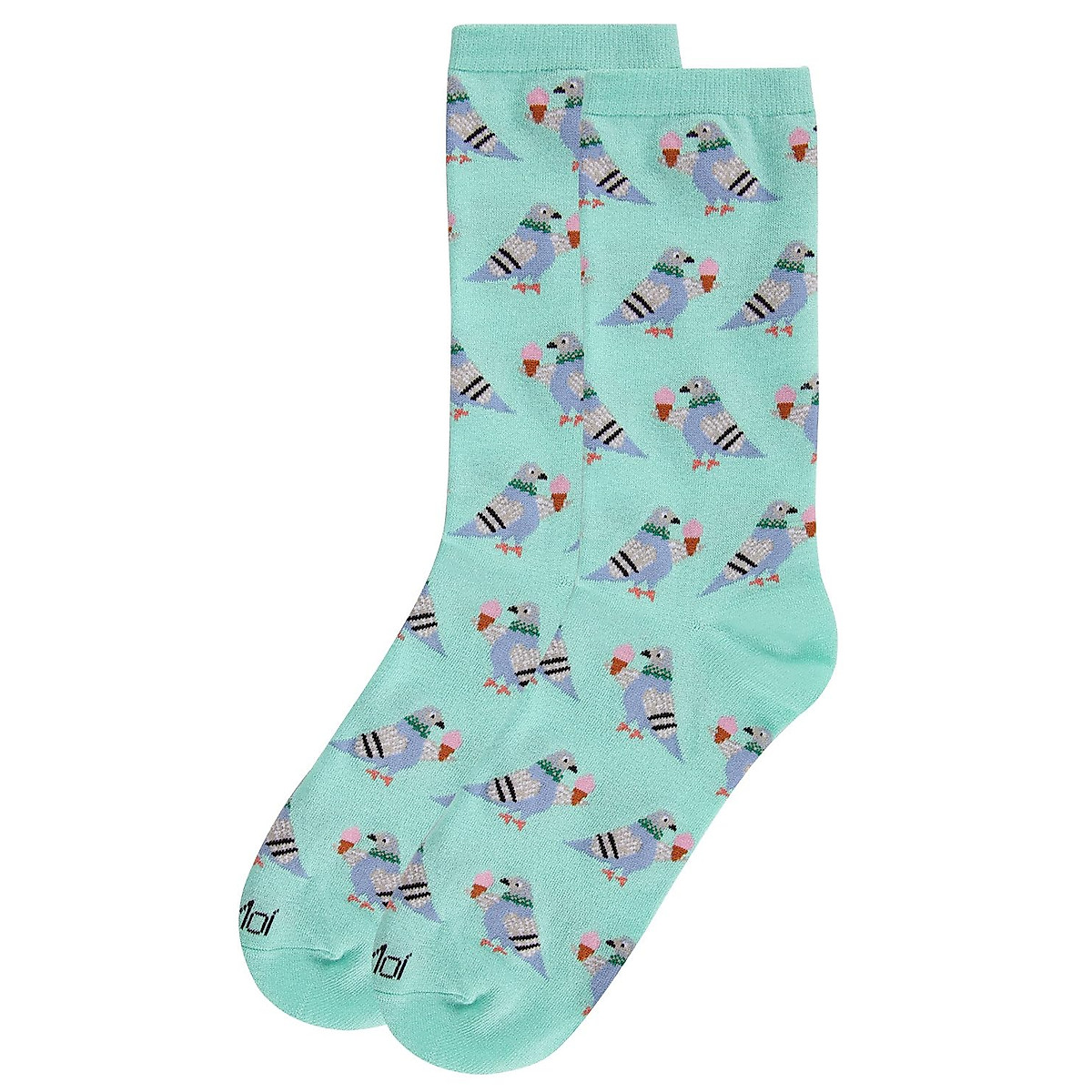 MeMoi Feed the NYC Pigeons Rayon Blend Crew Socks Seafoam 9-11